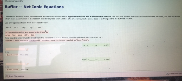 Solved 2 homework points) Buffer Net Ionic Equations | Chegg.com