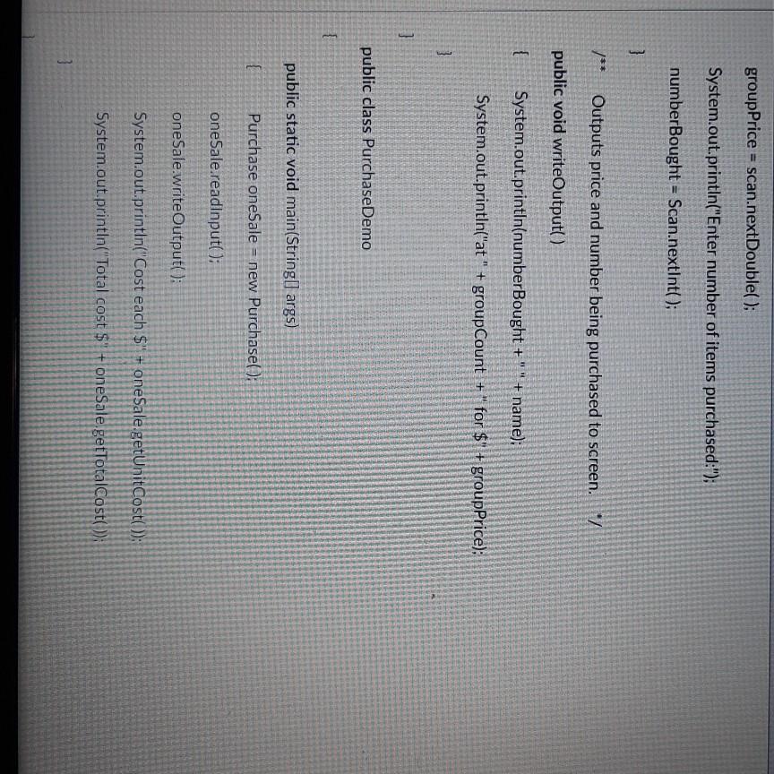 Solved public class Purchase private String name: private | Chegg.com