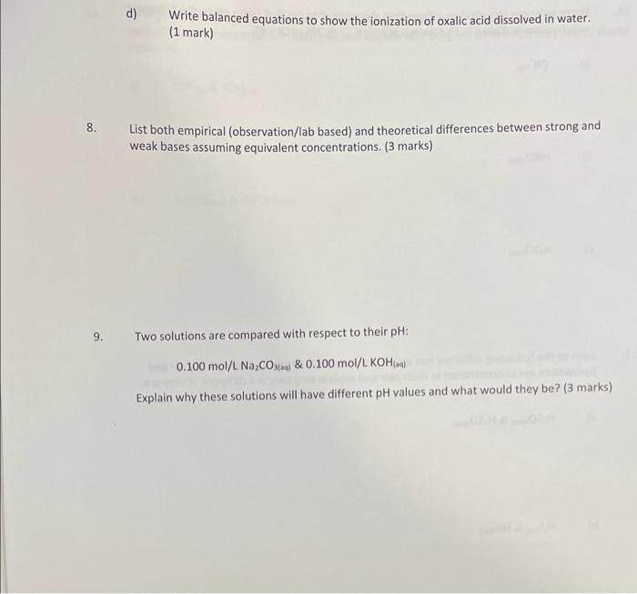 Solved 7. Oxalic acid, HOOCCOOH(aq), is found in rhubarb | Chegg.com