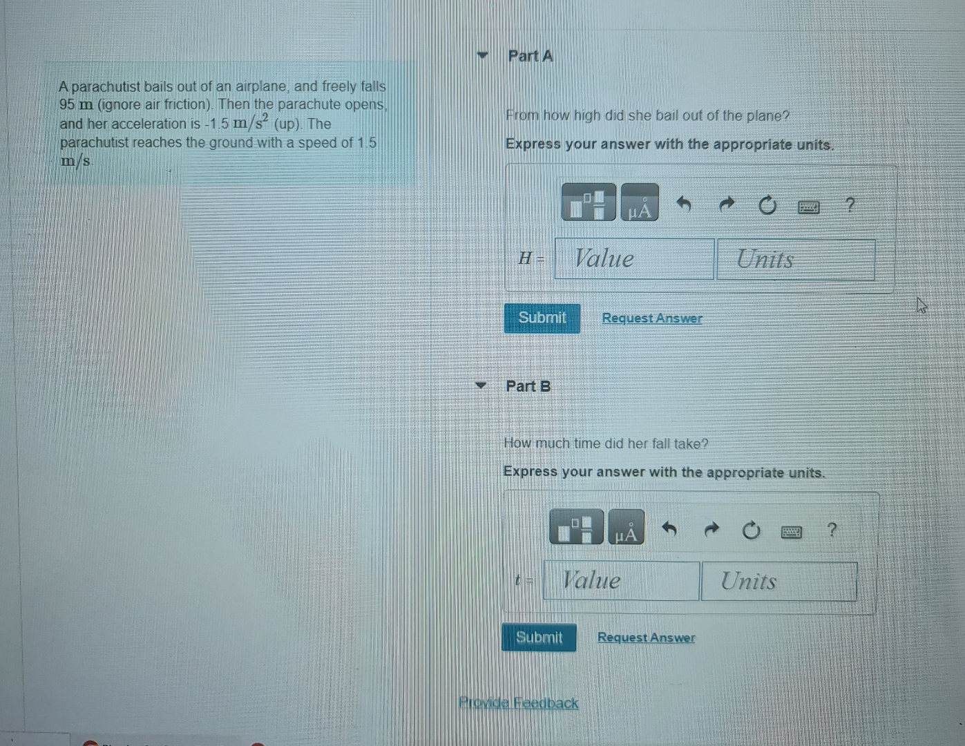 Solved Part AA parachutist bails out of an airplane, and | Chegg.com