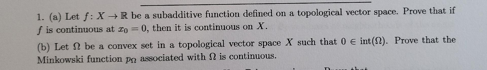 Solved 1. (a) Let f: X +R be a subadditive function defined | Chegg.com
