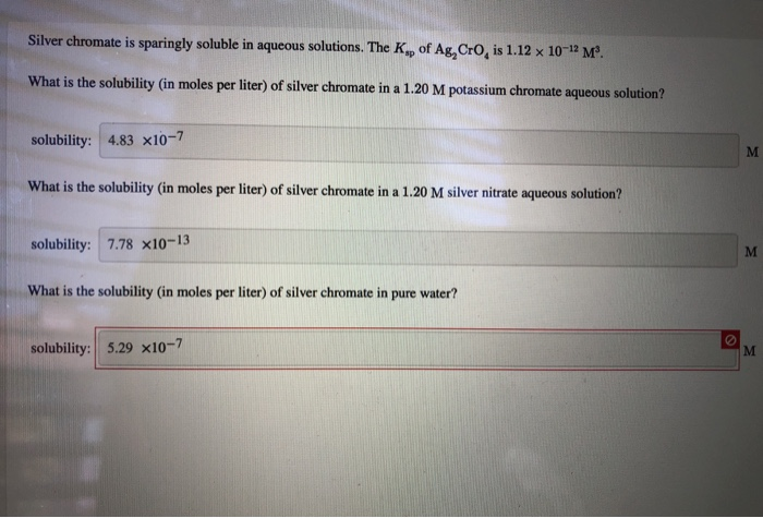 Solved Silver chromate is sparingly soluble in aqueous | Chegg.com