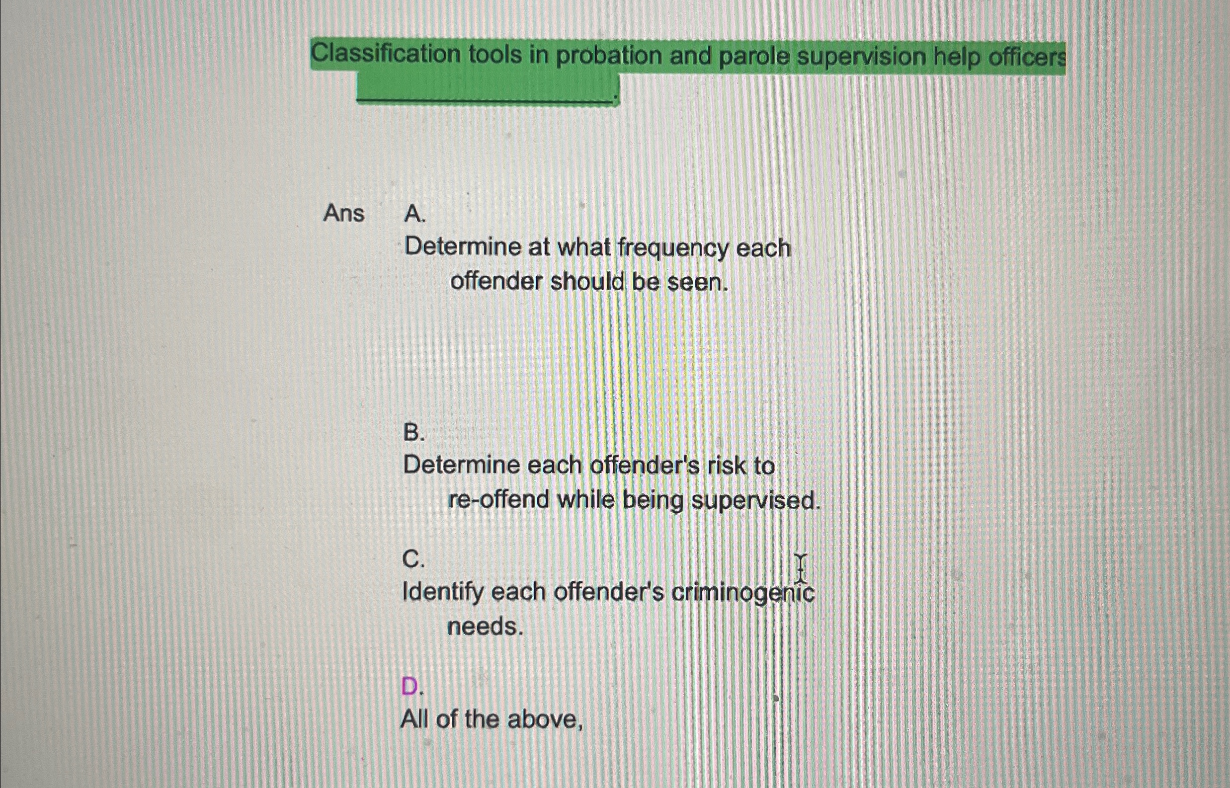 Solved Classification tools in probation and parole | Chegg.com