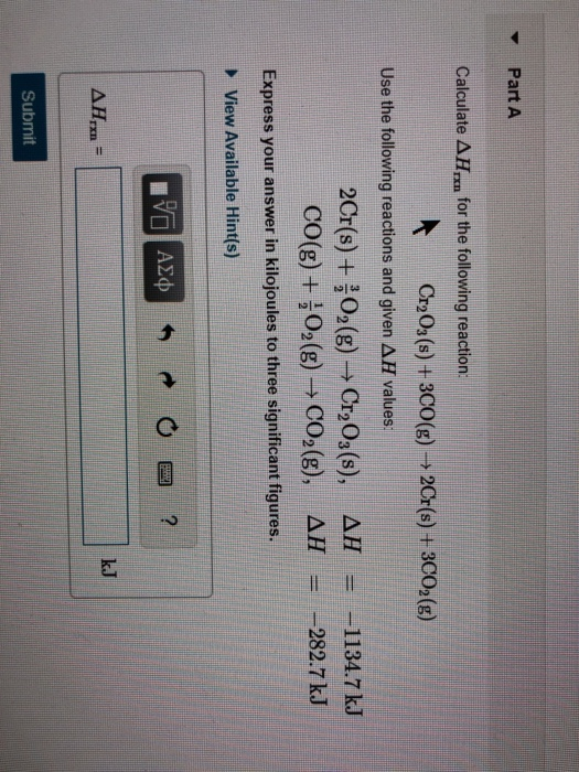 Solved Part A Calculate AHan for the following reaction: | Chegg.com