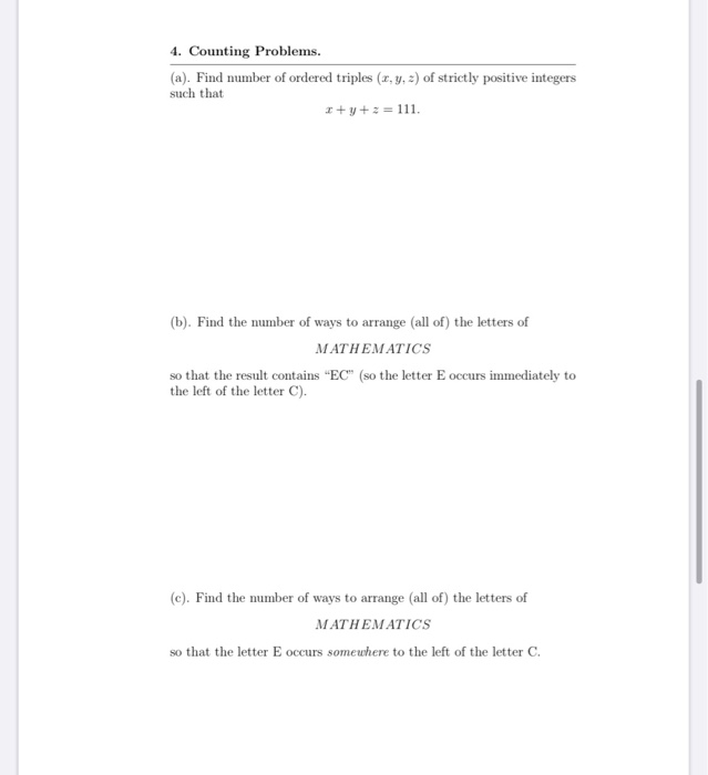Solved 4. Counting Problems. (a). Find number of ordered | Chegg.com