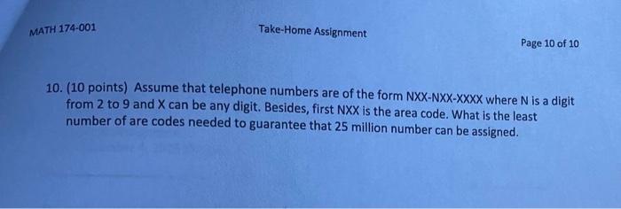 Solved 10. (10 points) Assume that telephone numbers are of | Chegg.com