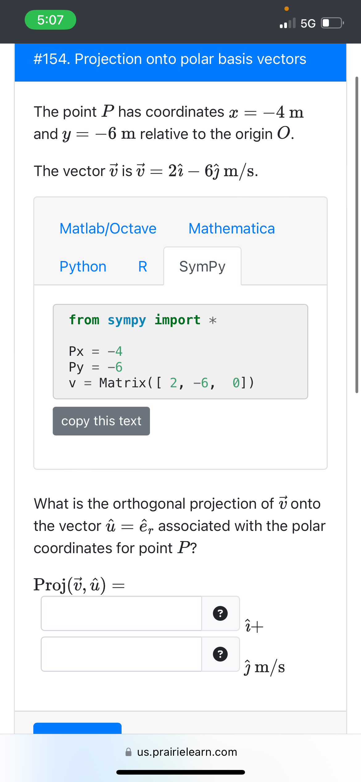Solved 5G#154. ﻿Projection onto polar basis vectorsThe point | Chegg.com