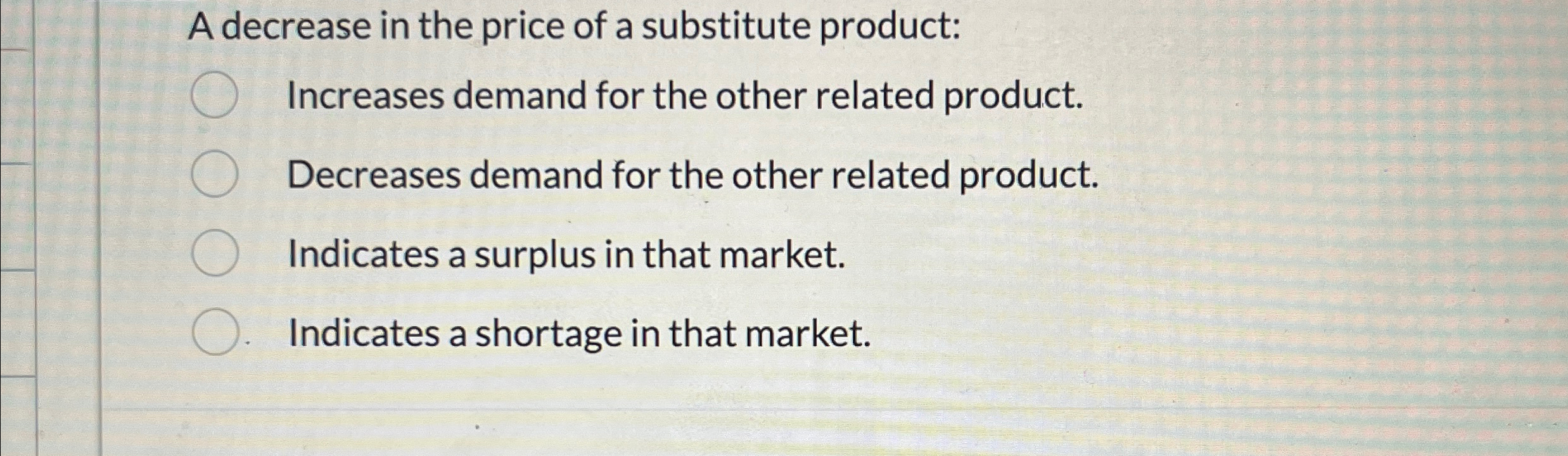 Solved A decrease in the price of a substitute | Chegg.com