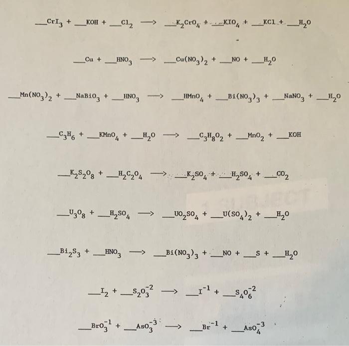 I2+S2O3−2 I−1+S4O6−2 BrO3−1+ AsO3−3 Br−1+AsO4−3 | Chegg.com