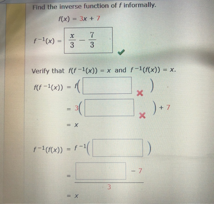 Solved Find the inverse function of f informally. f(x) = 3x | Chegg.com