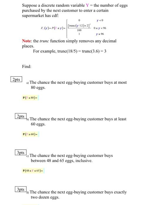 Suppose a discrete random variable Y= the number of | Chegg.com
