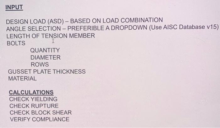 Solved INPUT DESIGN LOAD (ASD) - BASED ON LOAD COMBINATION | Chegg.com