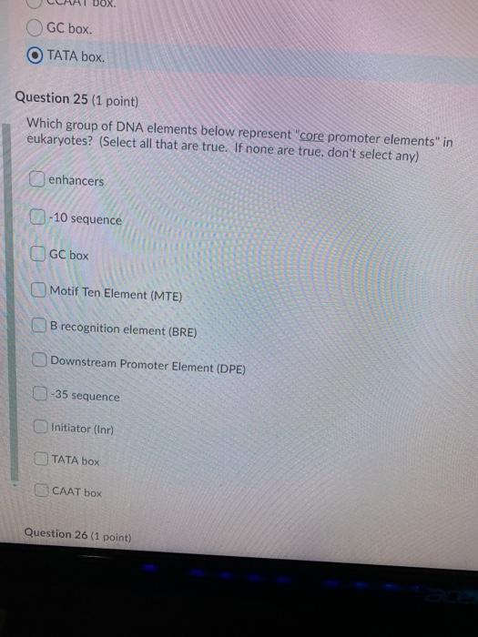 Solved GC box. TATA box. Question 25 (1 point) Which group | Chegg.com