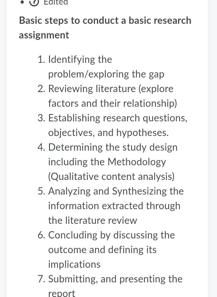 Solved Edited Basic steps to conduct a basic research | Chegg.com