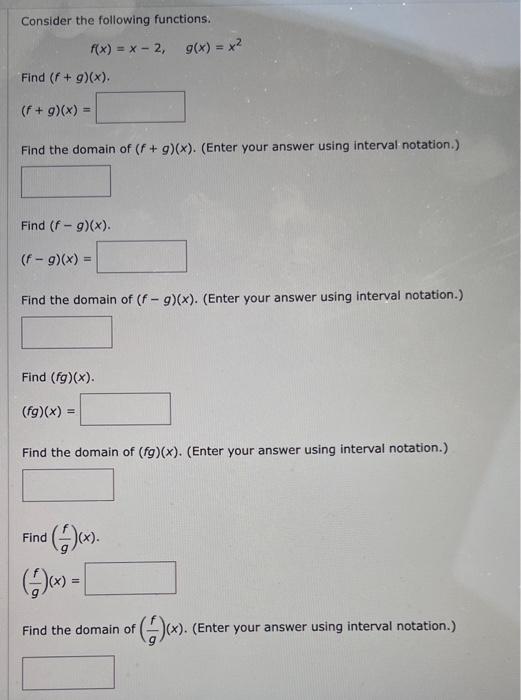 Solved Consider The Following Functions F X X−2 G X X2