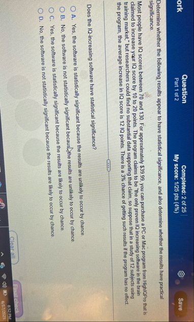 Solved QuestionCompleted: 2 ﻿of 25Part 1 ﻿of 2My score: 1/25 | Chegg.com