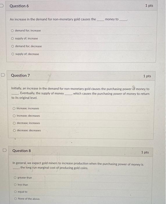 Solved An increase in the demand for non-monetary gold | Chegg.com
