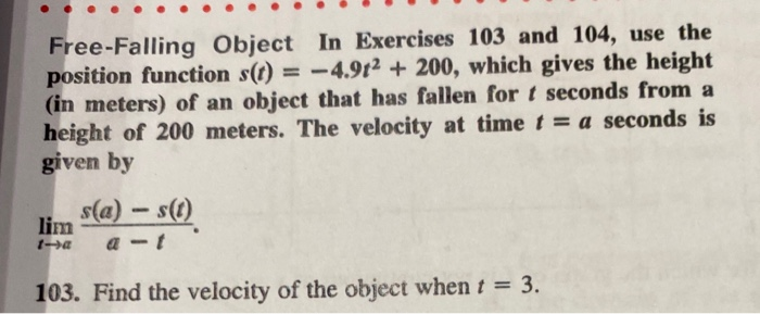 Solved Free-Falling Object In Exercises 103 and 104, use the | Chegg.com