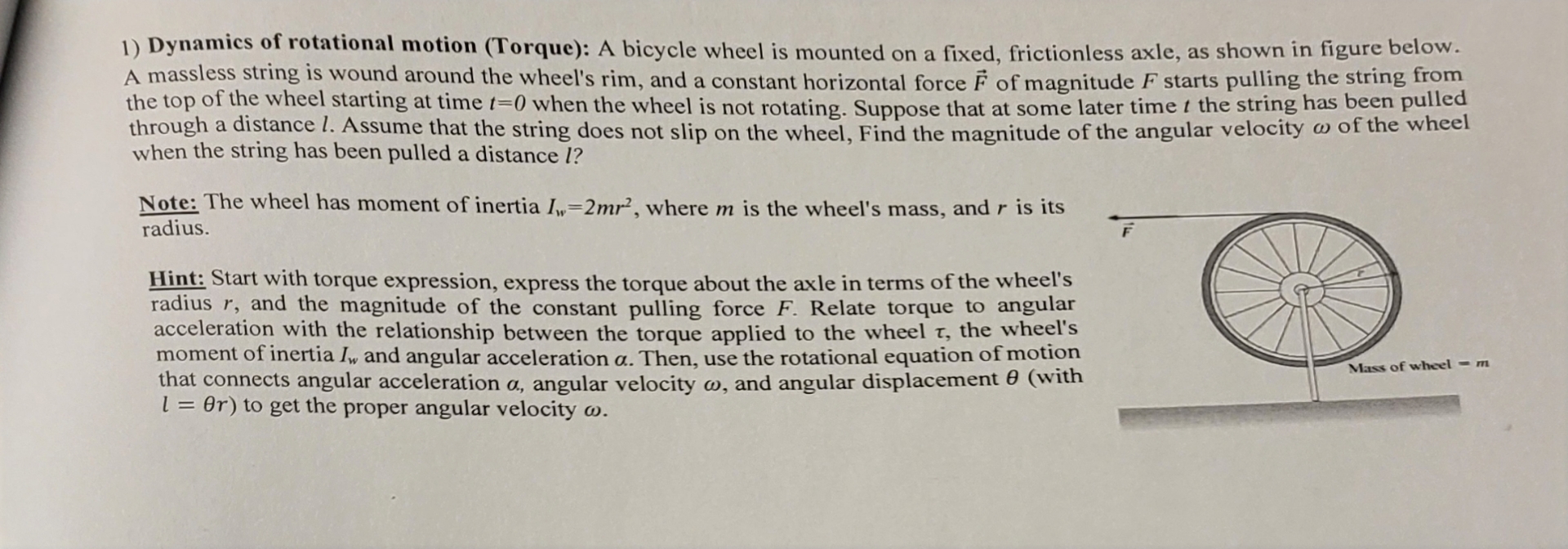 Dynamics of rotational motion (Torque): A bicycle | Chegg.com