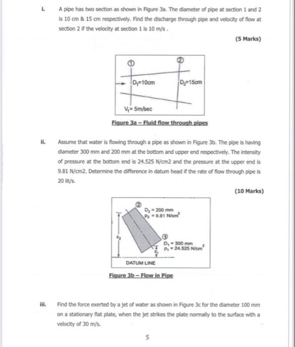 Solved 1. A pipe has two section as shown in Figure 3a. The | Chegg.com