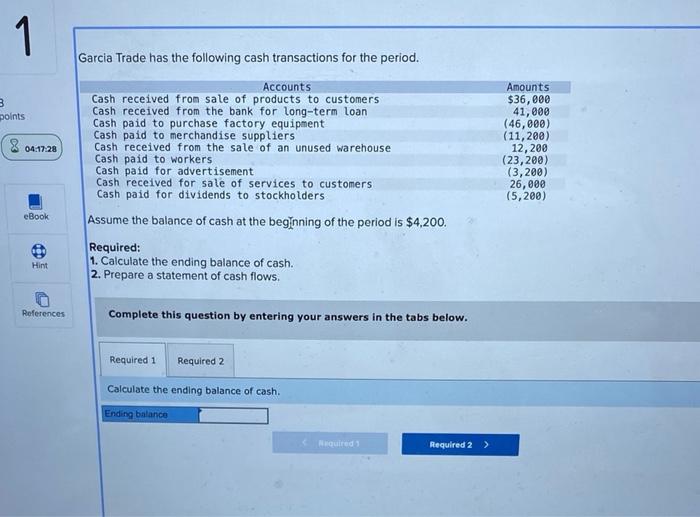 Solved Garcia Trade has the following cash transactions for | Chegg.com