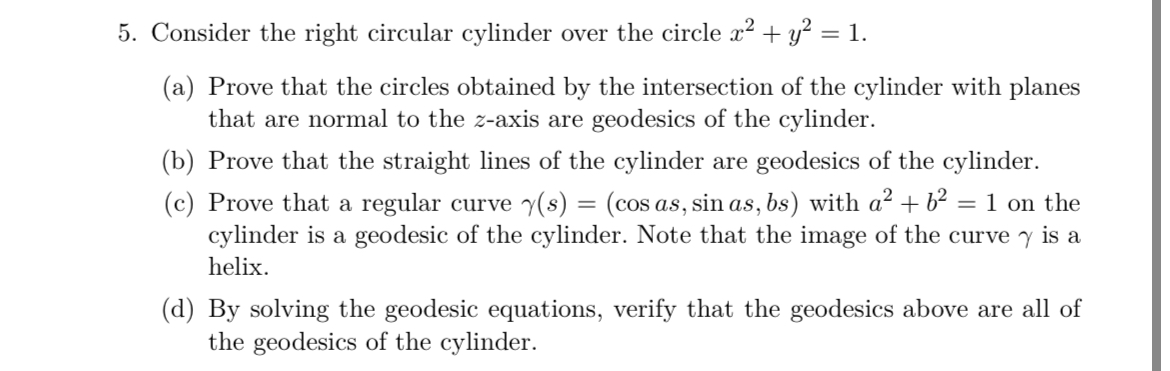 Solved Consider the right circular cylinder over the circle | Chegg.com