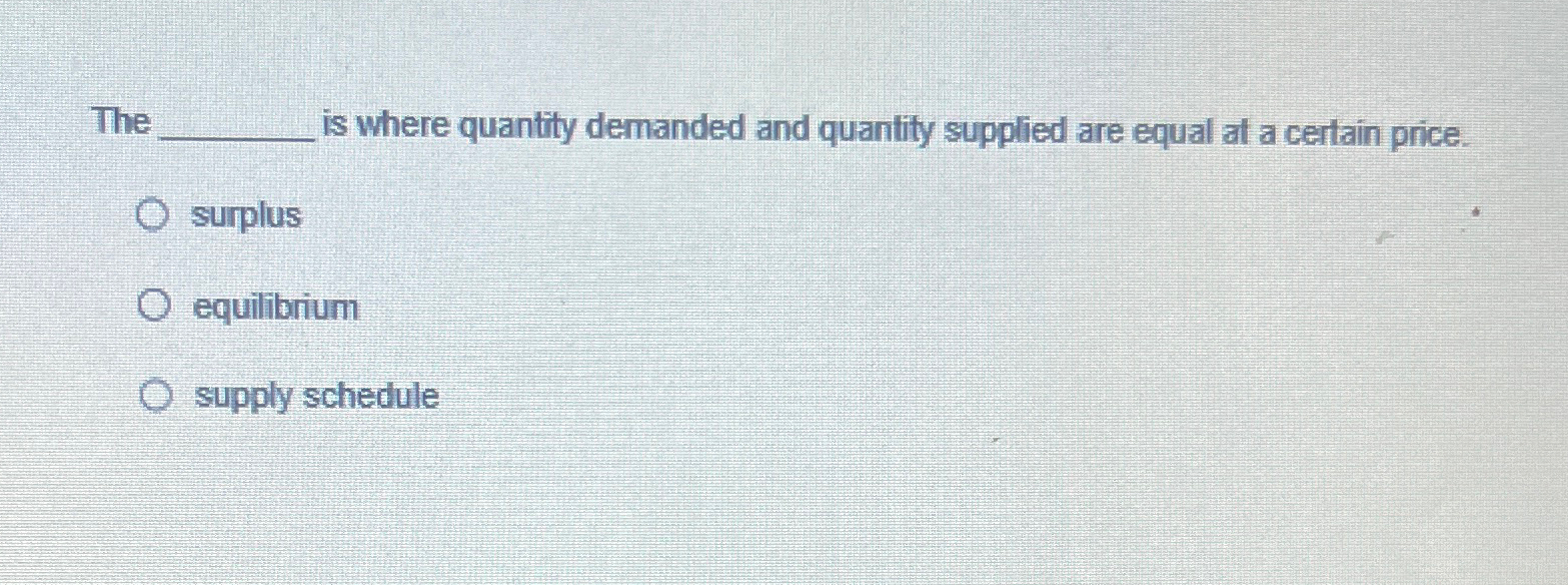 Solved The is where quantity demanded and quantity supplied | Chegg.com