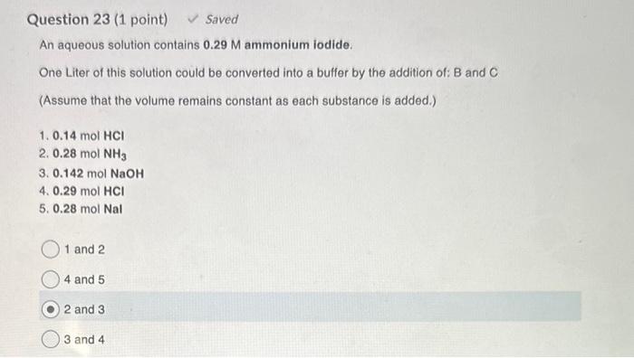 An aqueous solution contains 0.29M ammonium iodide. | Chegg.com