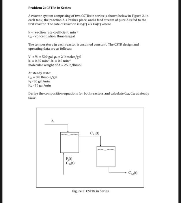 Solved Problem 2 Cstrs In Series A Reactor System