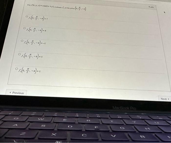 Solved for ((x,y,2)=rin(5x+y), evaluane f, at the poin | Chegg.com