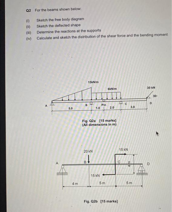 Solved Q2 For the beams shown below: (i) Sketch the free | Chegg.com