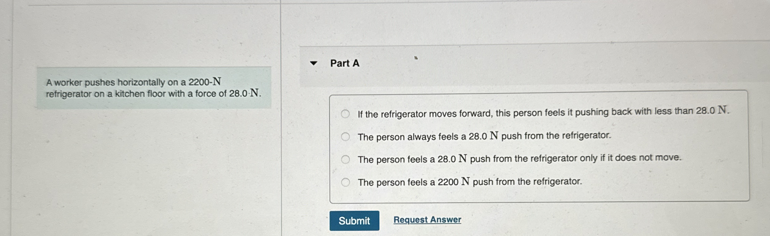 Solved A worker pushes horizontally on a 2200-N | Chegg.com