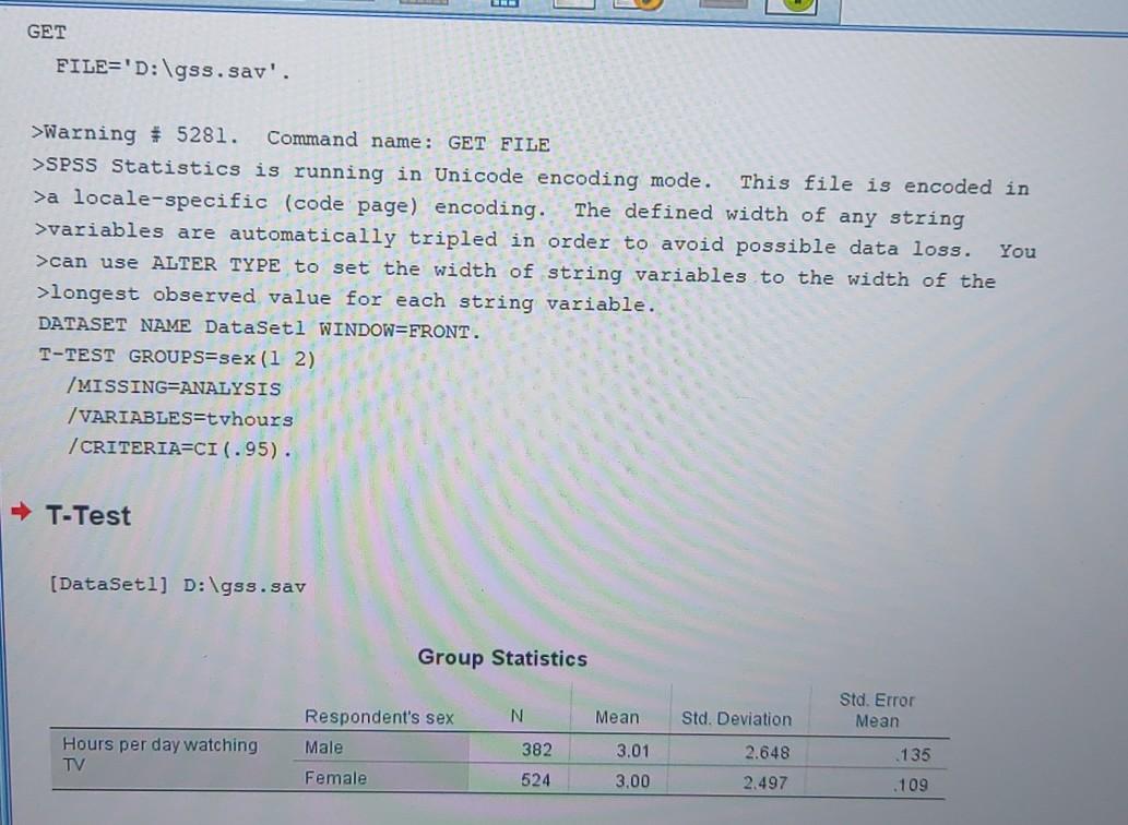 Solved Use the gss.sav data file to perform the appropriate | Chegg.com