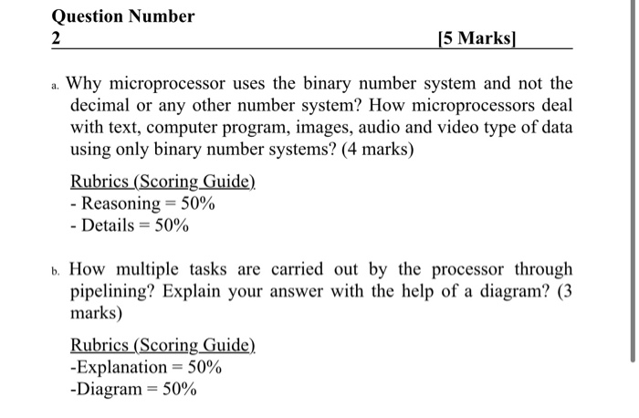 Solved Question Number 2 (5 Marks) a. Why microprocessor | Chegg.com