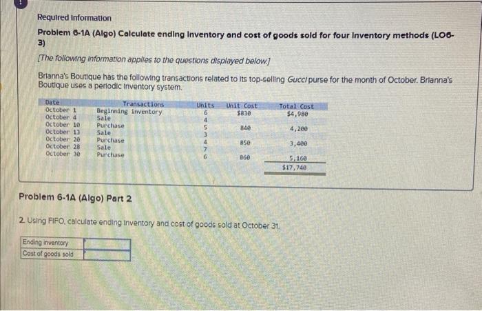 Solved Required information Problem 6-1A (Algo) Calculate | Chegg.com