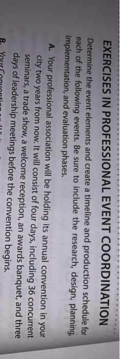Solved EXERCISES IN PROFESSIONAL EVENT COORDINATION | Chegg.com