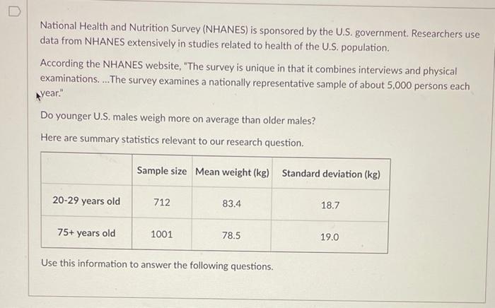 Solved National Health and Nutrition Survey (NHANES) is | Chegg.com