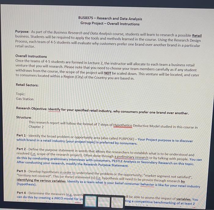 Solved BuS8375 - Research and Data Analysis Group Project - | Chegg.com