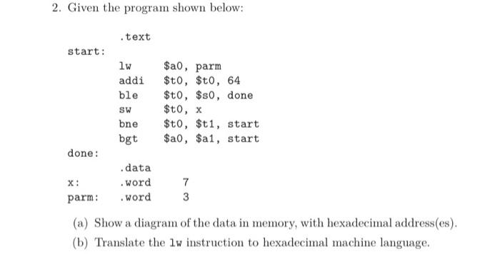 Solved 2. Given the program shown below: (a) Show a diagram | Chegg.com