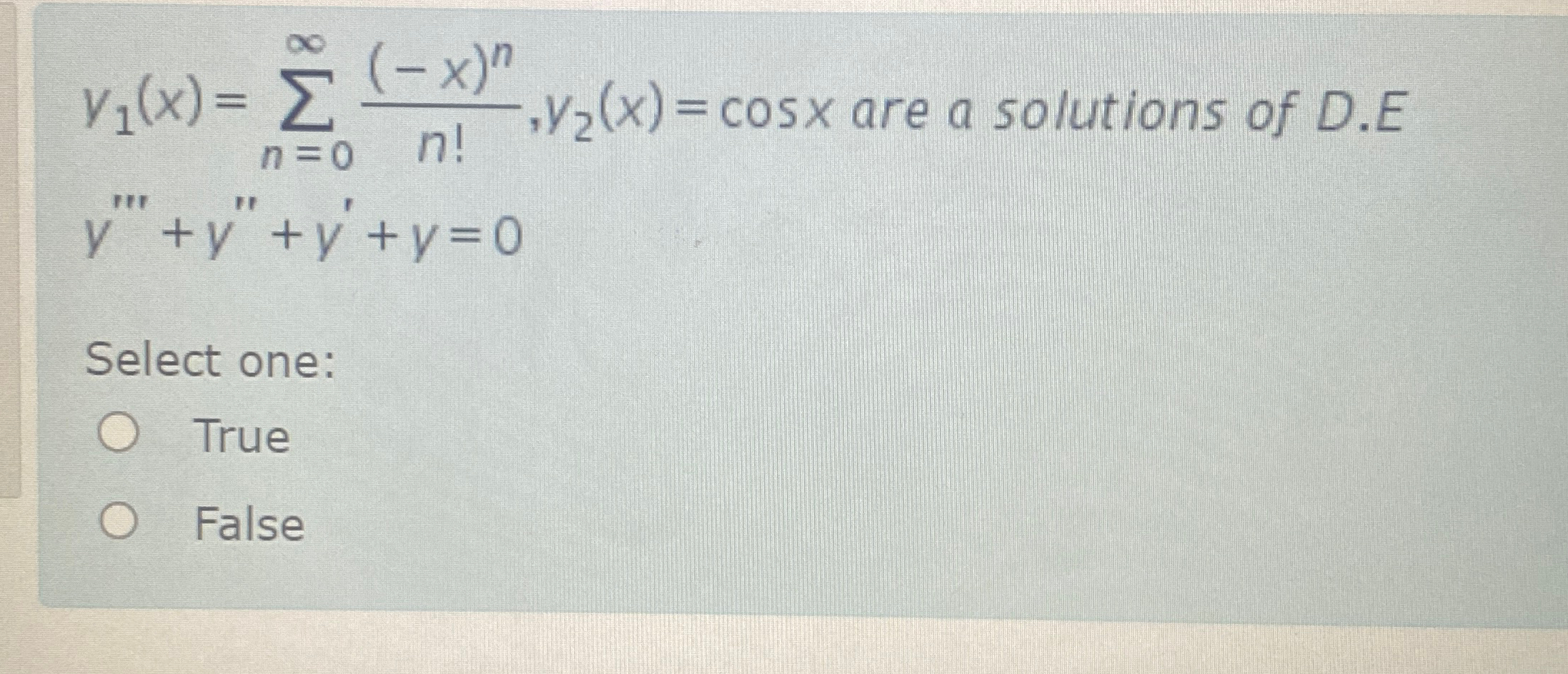 Solved y1(x)=∑n=0∞(-x)nn!,y2(x)=cosx ﻿are a solutions of | Chegg.com