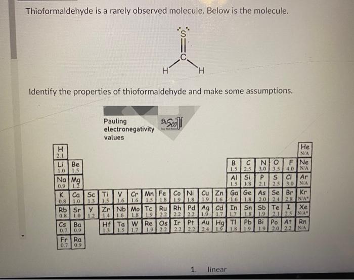 Solved Thioformaldehyde is a rarely observed molecule. Below | Chegg.com