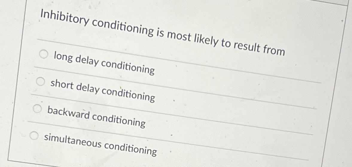 Solved Inhibitory conditioning is most likely to result | Chegg.com