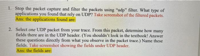 Solved 1. Stop the packet capture and filter the packets | Chegg.com