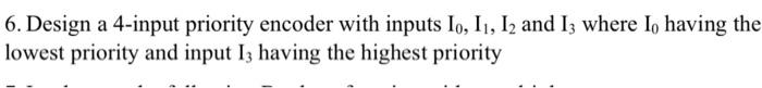 Solved 6. Design a 4-input priority encoder with inputs | Chegg.com