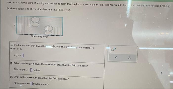 Solved Heather has 360 meters of fencing and wishes to form | Chegg.com