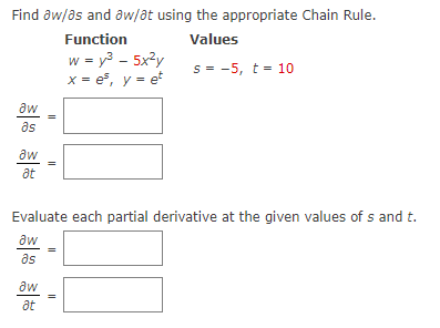 Solved Find delwdels and delwdelt using the appropriate | Chegg.com