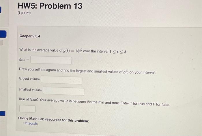 Solved What is the average value of g(t)=18t2 over the | Chegg.com