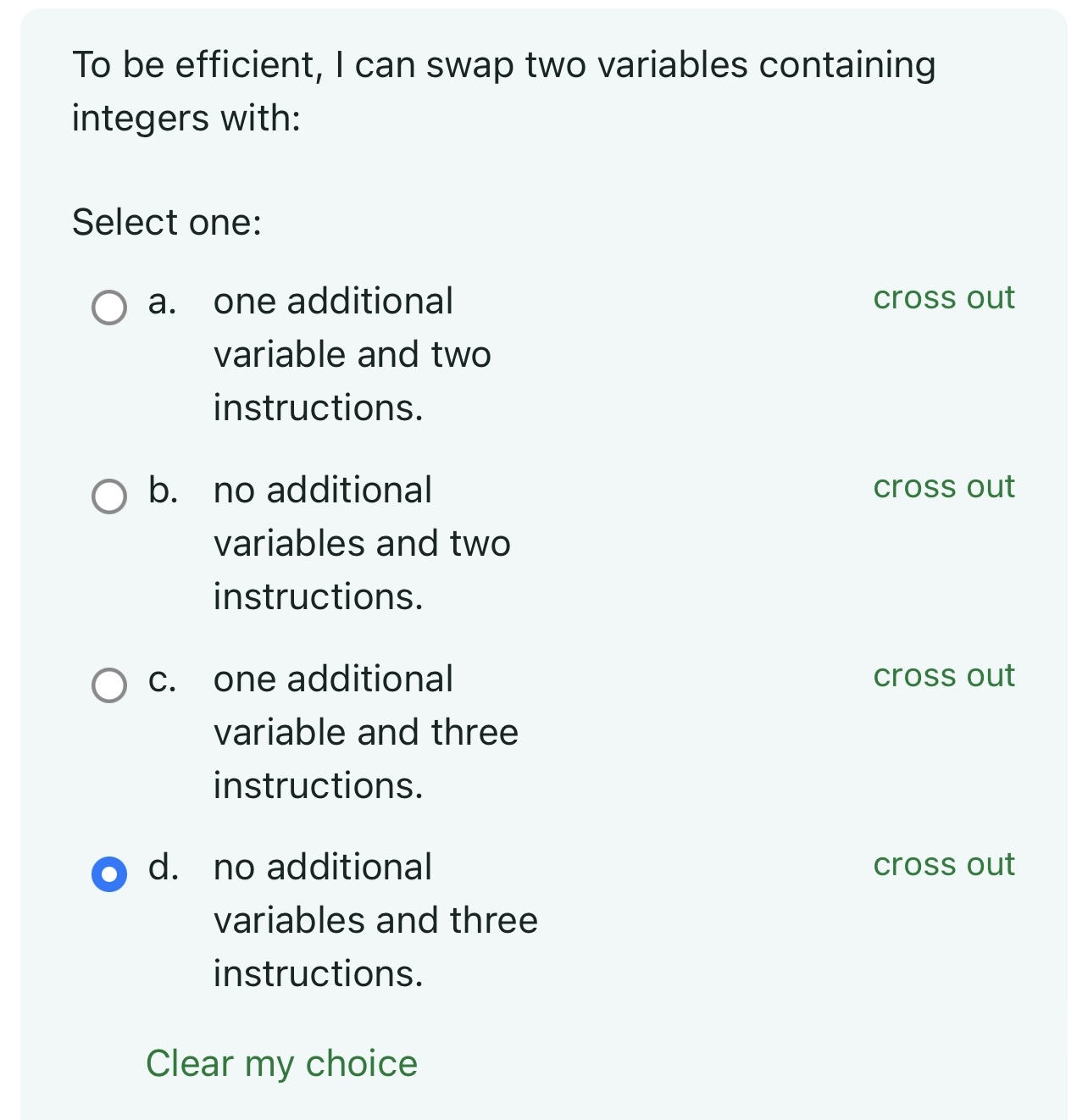 Solved To be efficient, I can swap two variables containing | Chegg.com