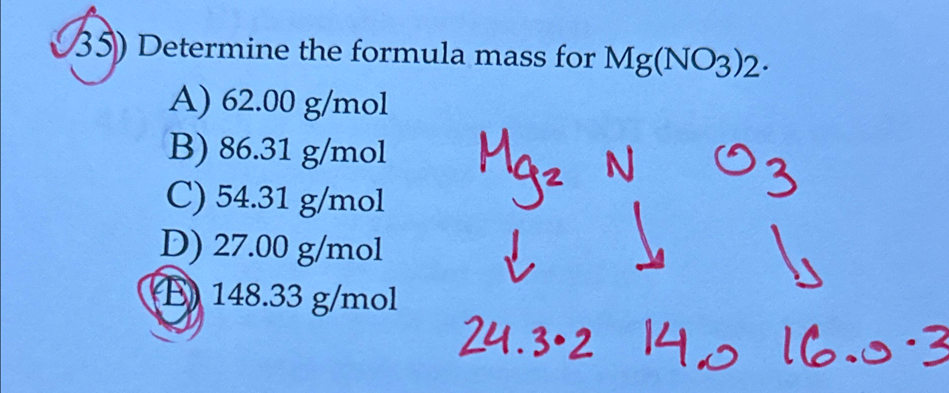 Solved Determine the formula mass for Mg(NO3)2. | Chegg.com