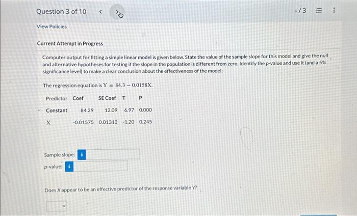 Solved Computer Output For Fitting A Simple Linear Model Is